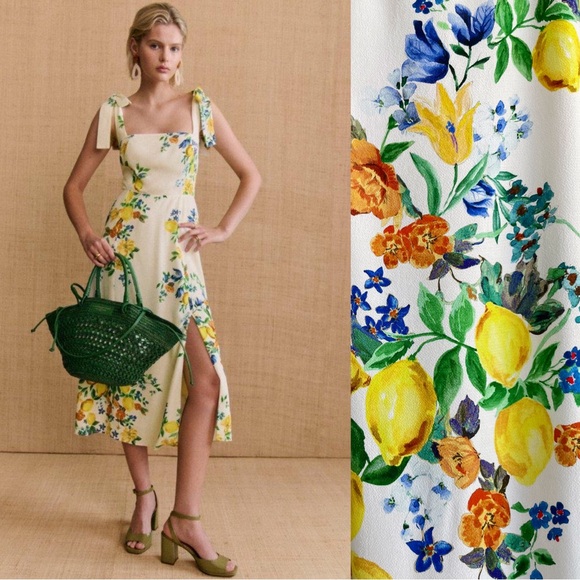 Sezane | Dresses | Sezane X Momoni White Yellow Lemon Floral Printed ...